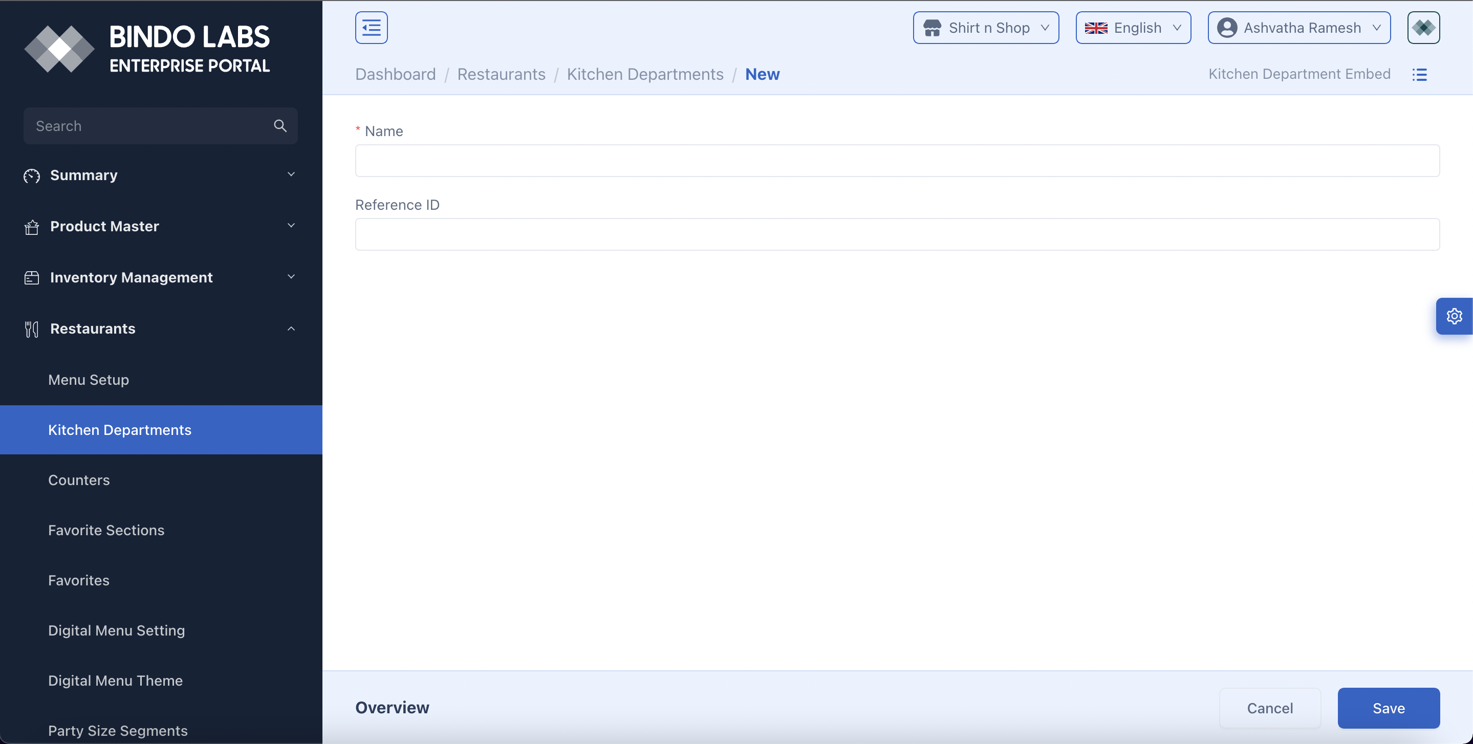 Departments and Kitchen Departments